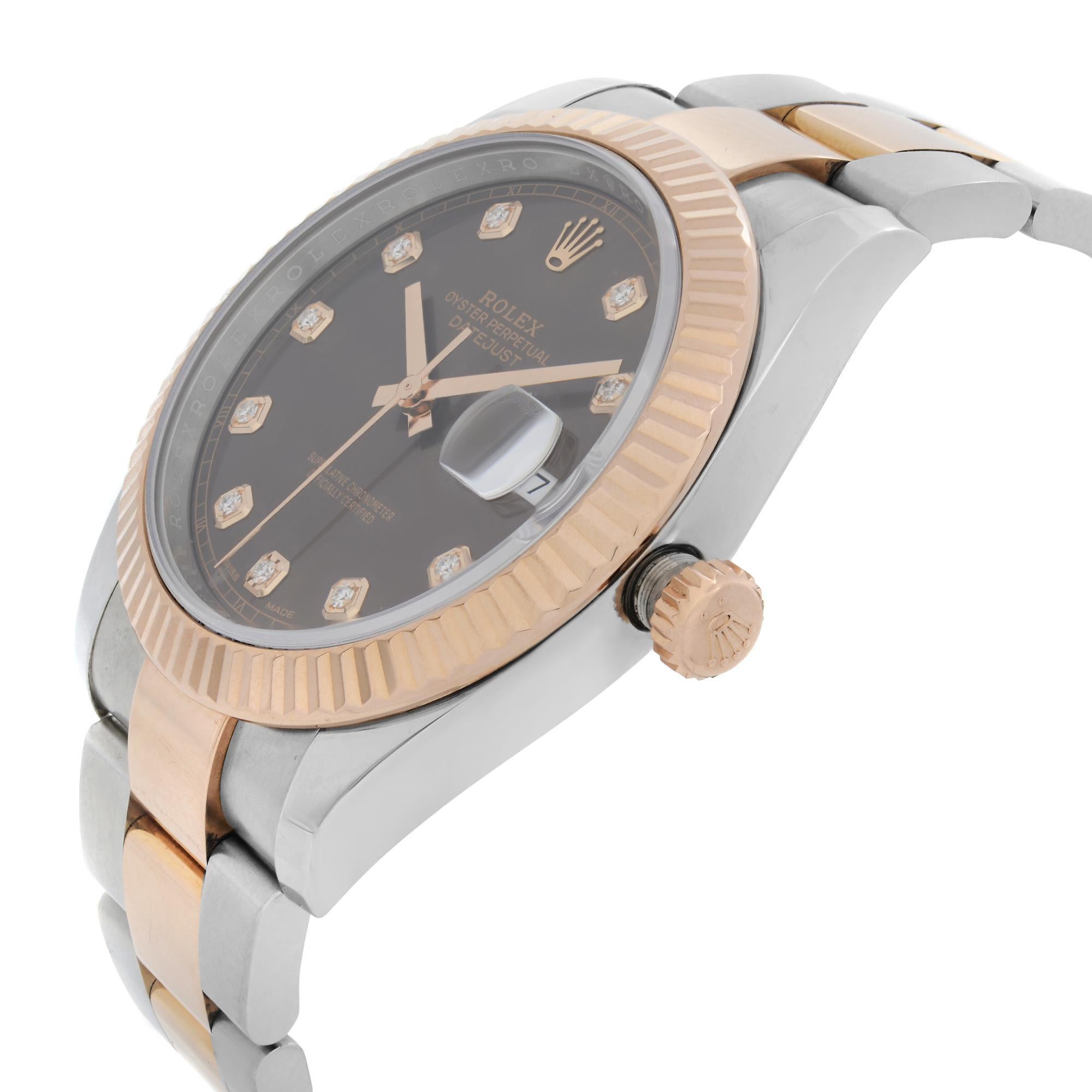 Rolex Datejust 18K Gold Steel Chocolate Diamond Dial Automatic Watch ...