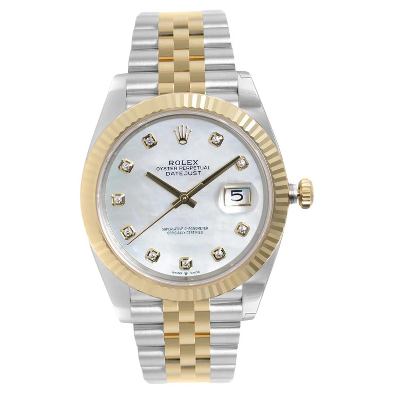 NEW Rolex Datejust 41mm 18k gold Steel MOP Diamond Dial Jubilee Watch ...