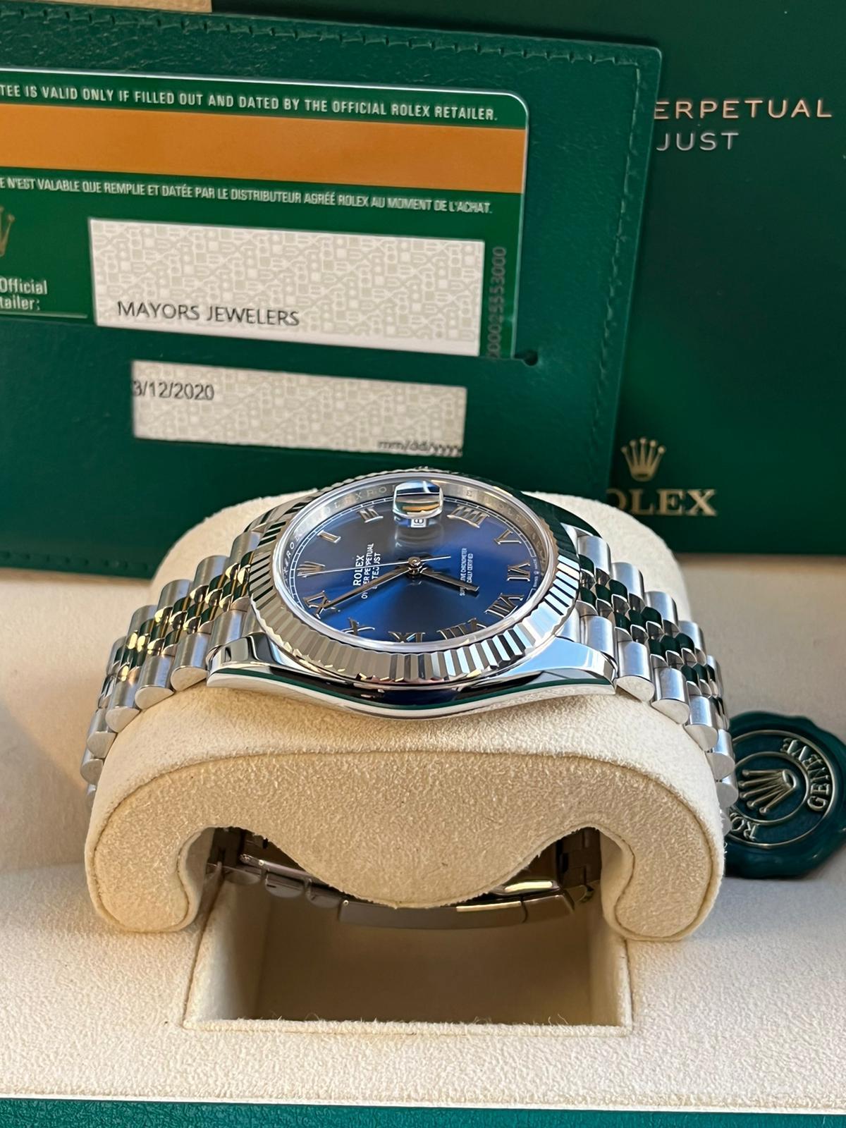 Rolex DateJust Azzurro Blue Roman Dial Fluted Bezel Jubilee Watch ...