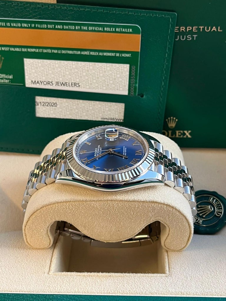 Rolex DateJust Azzurro Blue Roman Dial Fluted Bezel Jubilee Watch ...