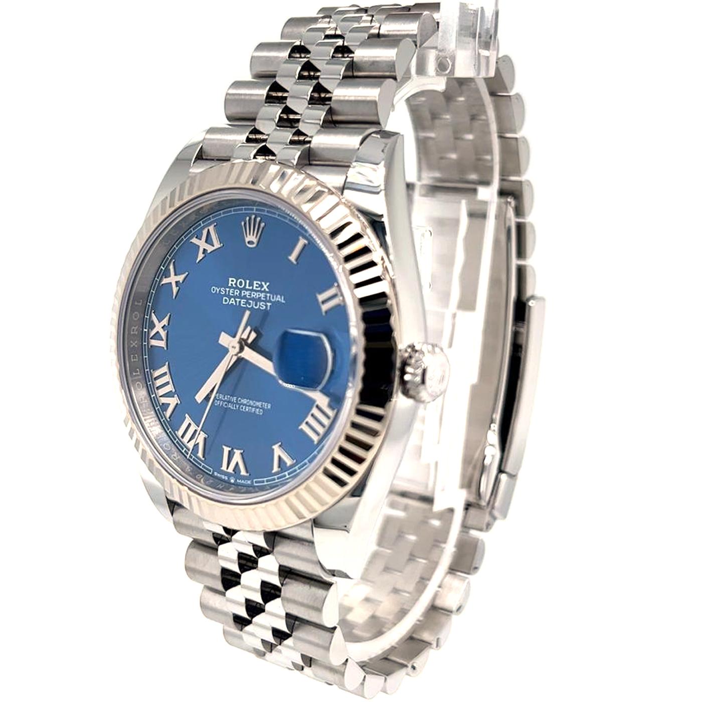 Rolex DateJust Azzurro Blue Roman Dial Fluted Bezel Jubilee Watch ...