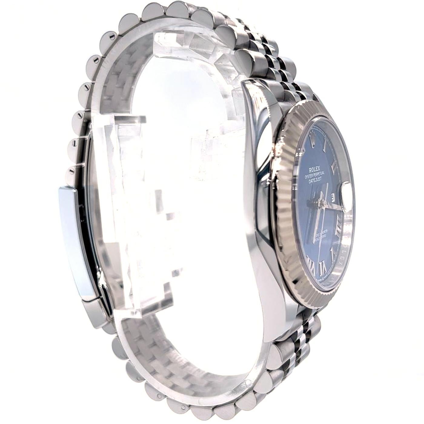 Rolex DateJust Azzurro Blue Roman Dial Fluted Bezel Jubilee Watch ...