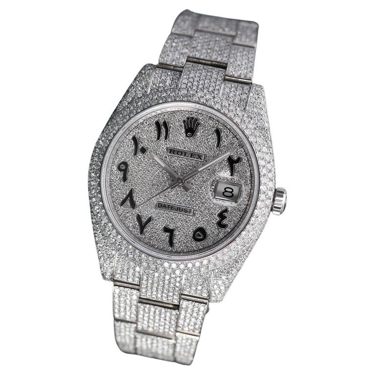 Rolex Datejust 41mm Mens Diamond Watch with Custom Arabic Script Pave ...