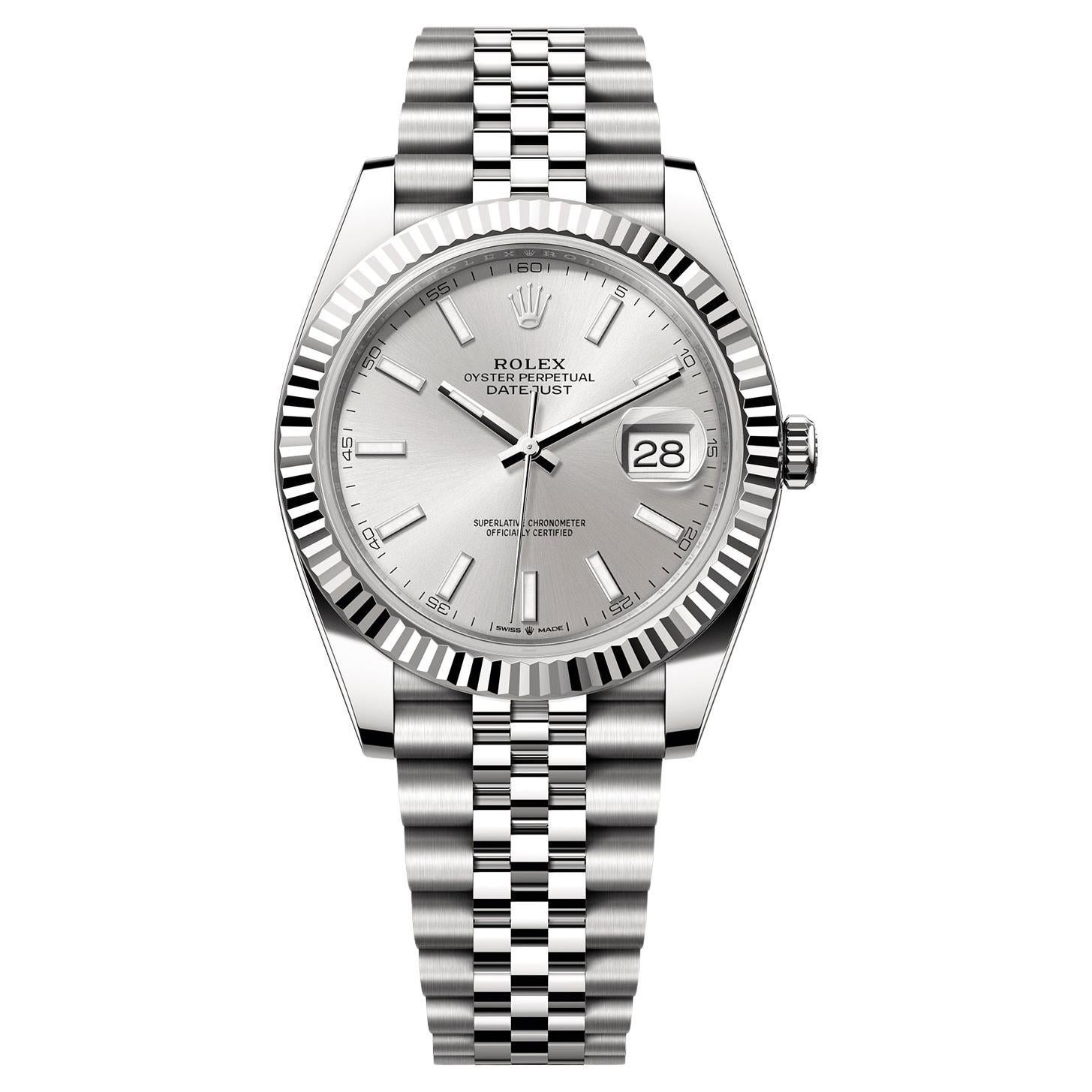 Rolex Datejust 41mm Silver Index Dial Steel Fluted Bezel Jubilee Watch ...
