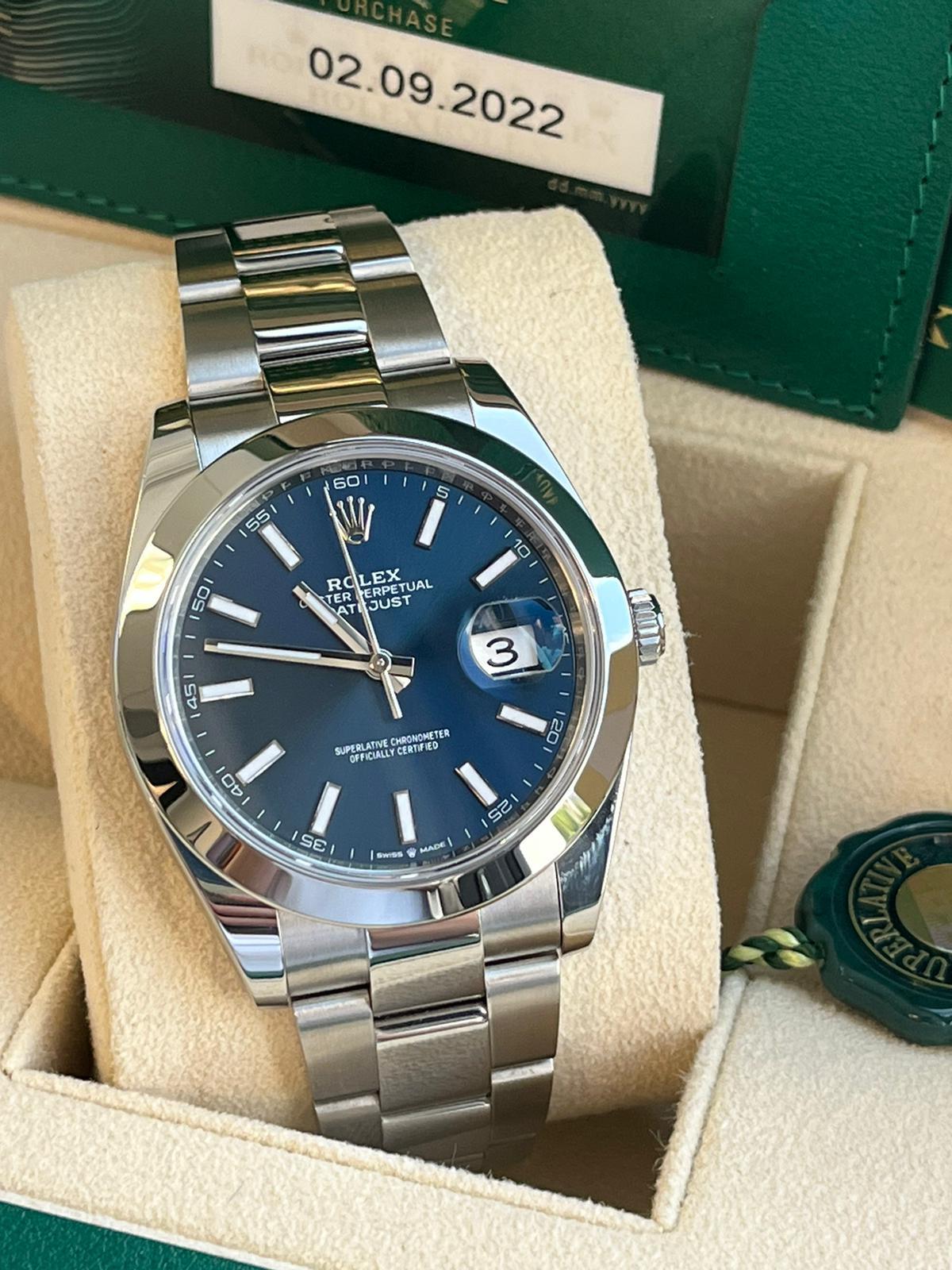 Rolex Datejust Steel Smooth Bezel Blue Index Dial Oyster Watch 126300 ...
