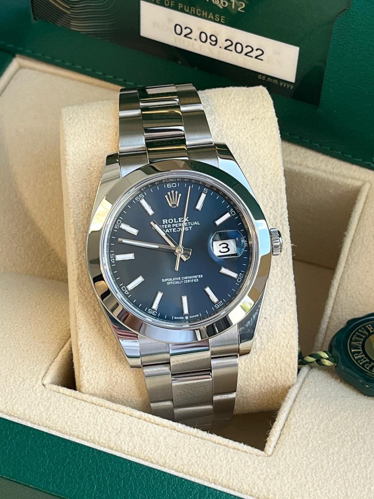 Rolex Datejust Steel Smooth Bezel Blue Index Dial Oyster Watch 126300 ...