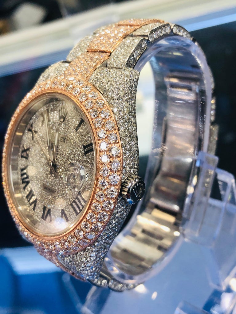 Rolex Datejust Custom Two Tone Rose Oyster Diamond Iced Out Watch For ...