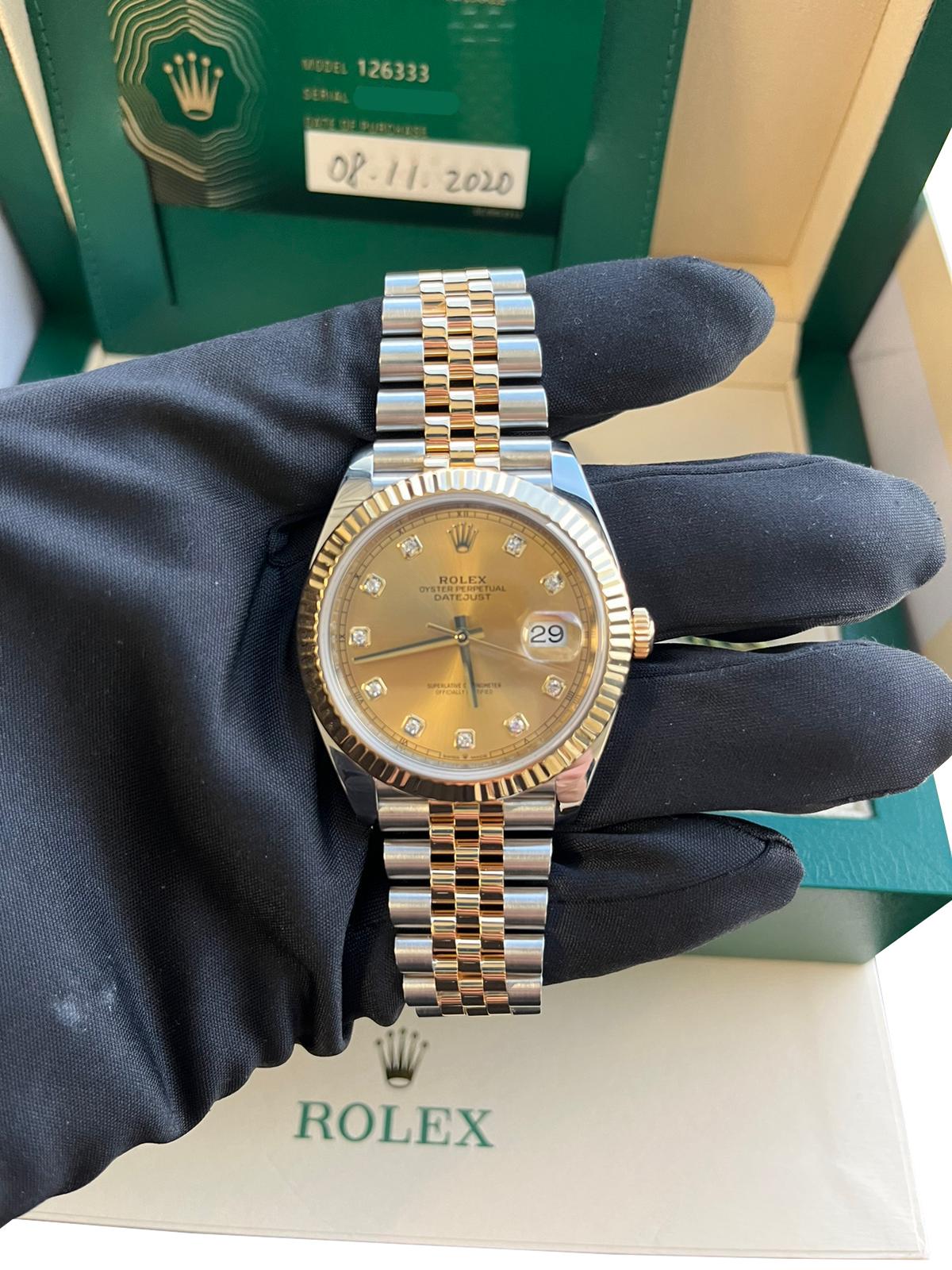 Rolex Datejust 41mm Yellow Gold/Steel Champagne Diamond Dial Watch ...