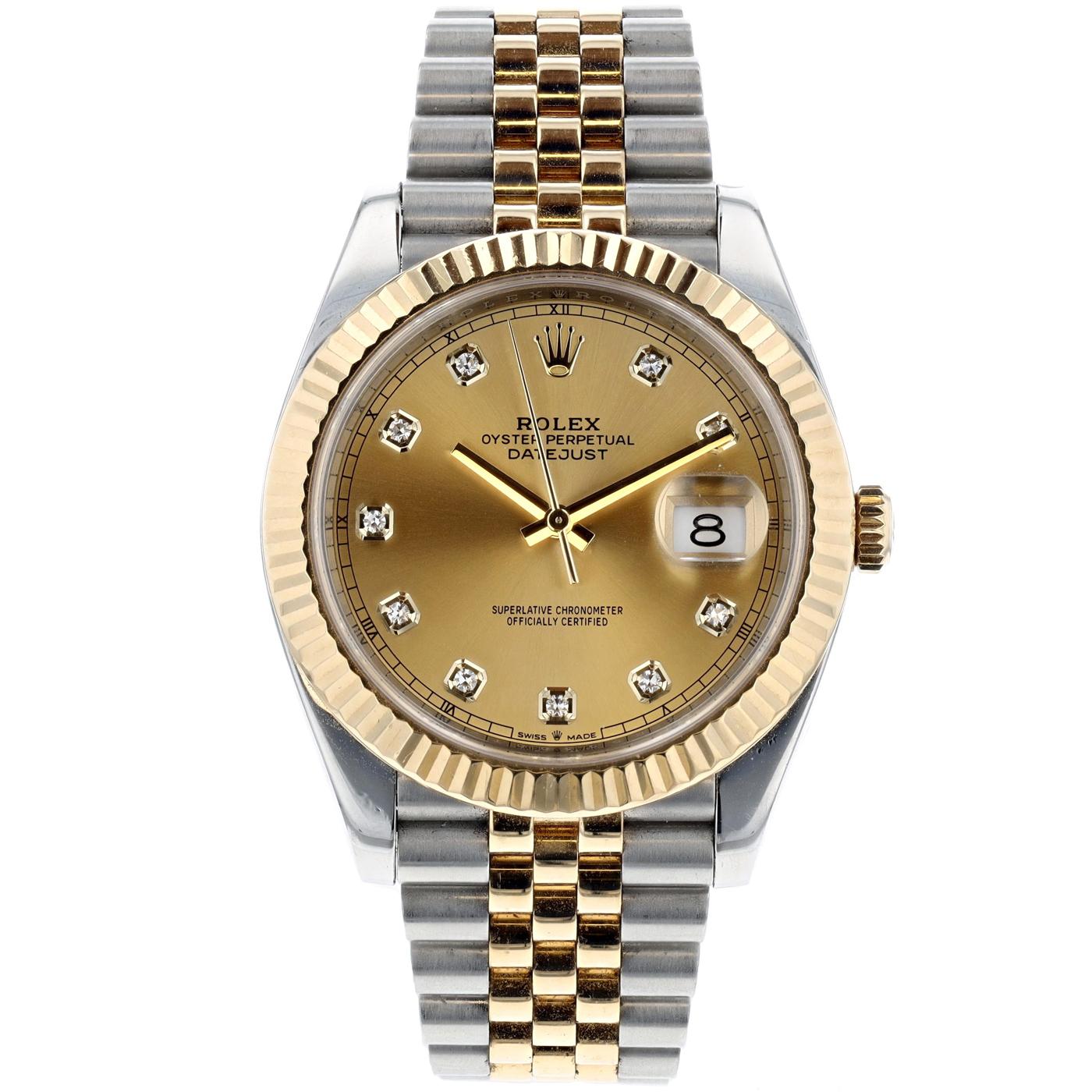Rolex Datejust 41mm Yellow Gold/Steel Champagne Diamond Dial Watch ...