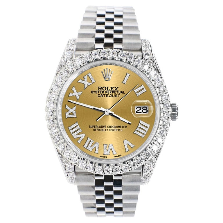 Rolex Montre Datejust avec lunette, cadran romain 5,9 carats, avec ...