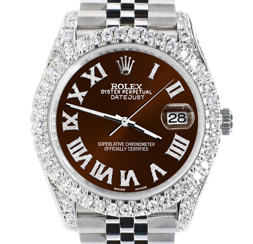 Rolex Datejust 5.9ct Bezel/Lugs/Sides/Chocolate Roman Dial Watch Box ...