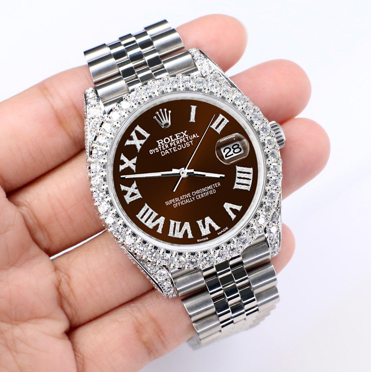 Rolex Datejust 5.9ct Bezel/Lugs/Sides/Chocolate Roman Dial Watch Box ...