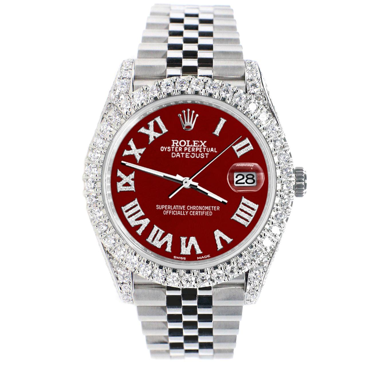 Rolex Datejust 5.9ct Bezel/Lugs/Sides/Imperial Red Roman Dial Watch Box ...