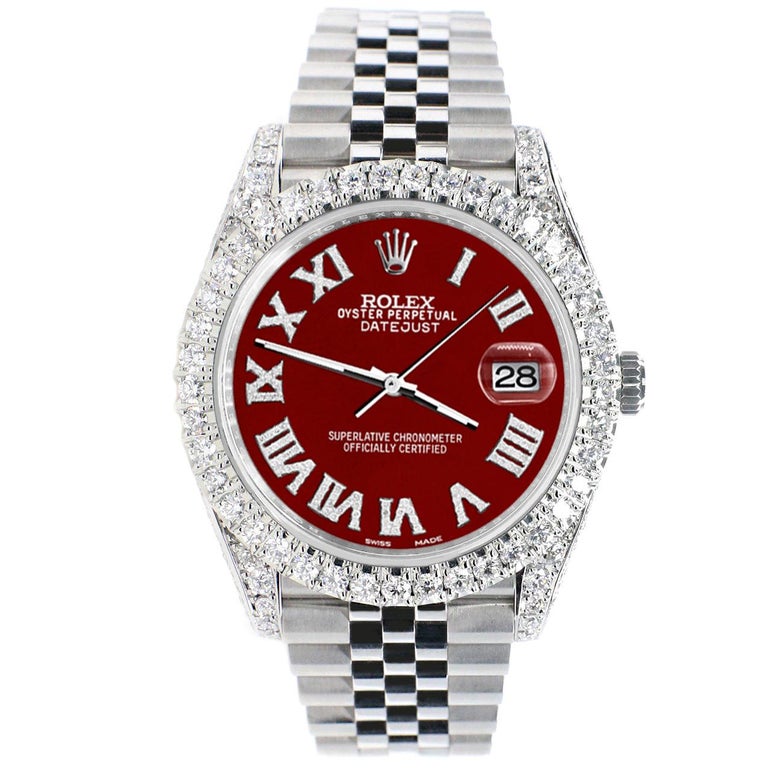 Rolex Datejust 5.9ct Bezel/Lugs/Sides/Imperial Red Roman Dial Watch Box ...