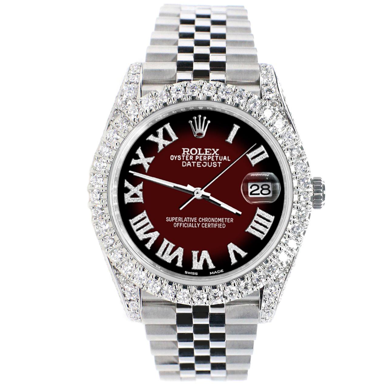 Rolex Datejust 5.9ct Bezel/Lugs/Sides/Maroon Vignette Dial Watch Box ...