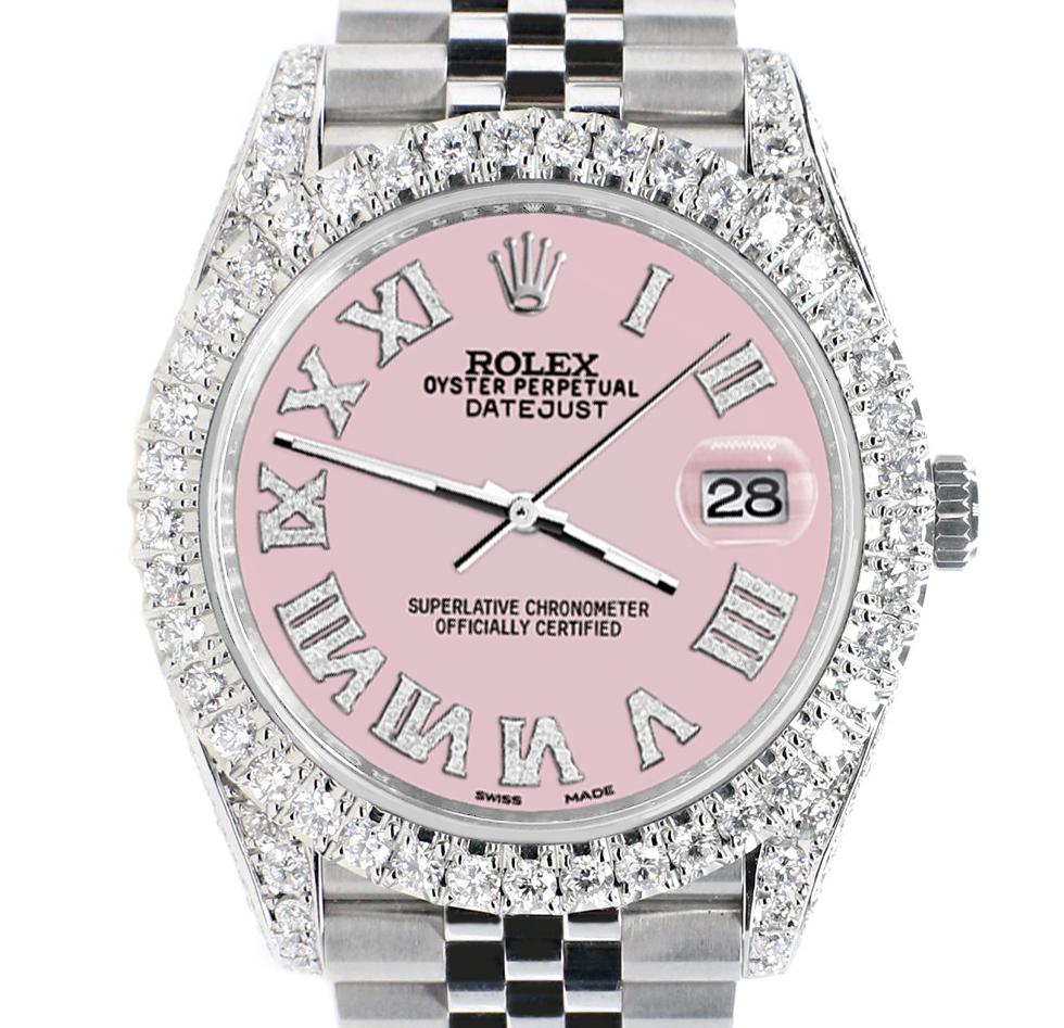 Rolex Datejust 5.9ct Bezel/Lugs/Sides/Orchid Pink Roman Dial Watch Box ...