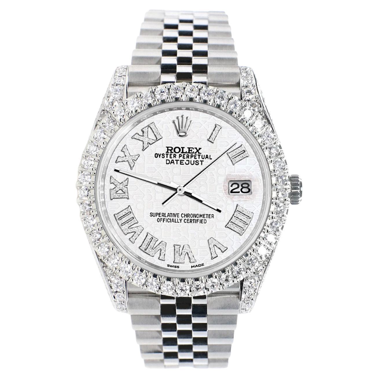 Rolex Datejust 5.9ct Bezel/Lugs/Sides/White Jubilee Roman Dial Watch ...