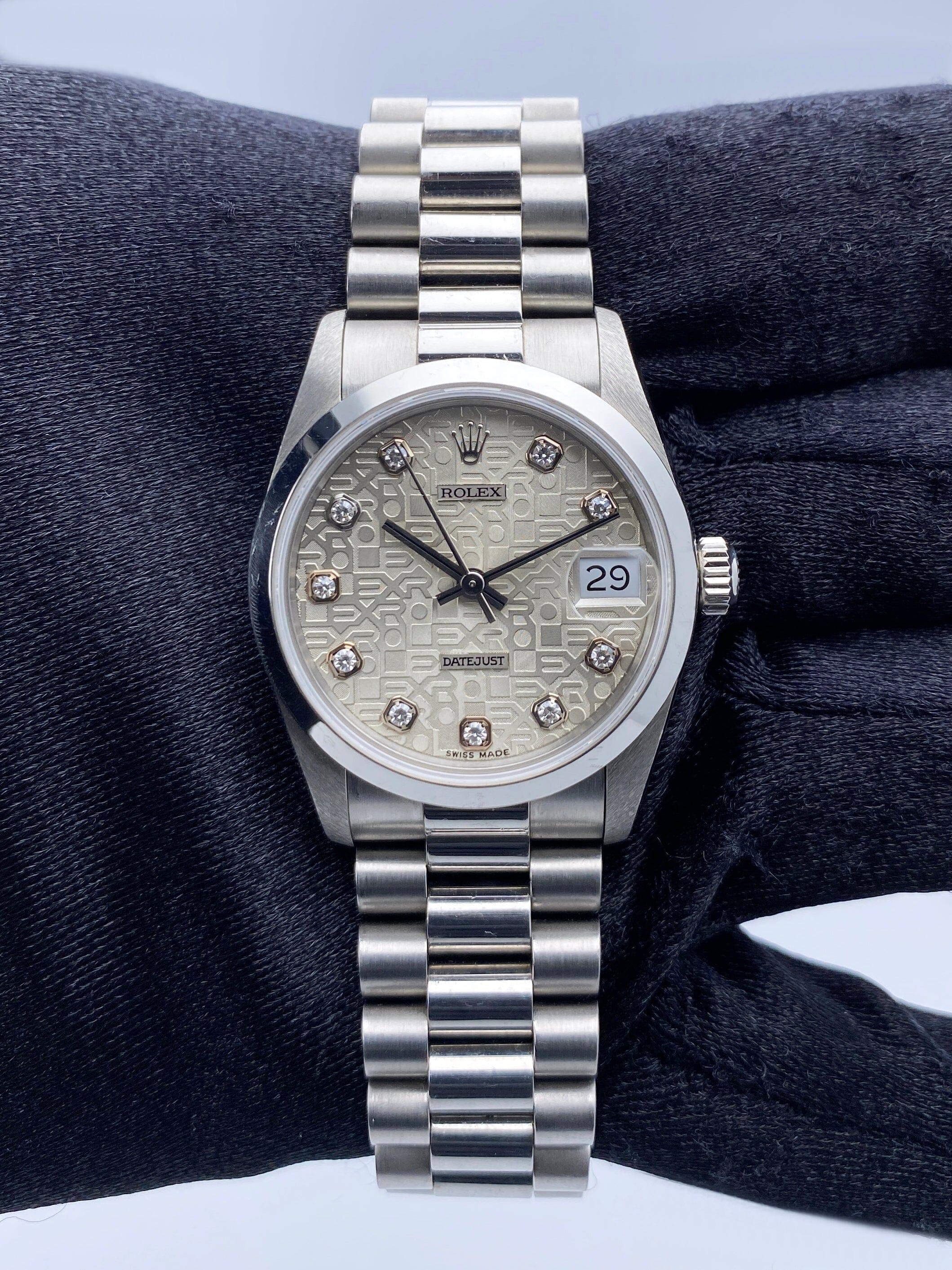 Rolex Datejust 68246 Platinum Diamond Anniversary Dial Midsize Watch ...