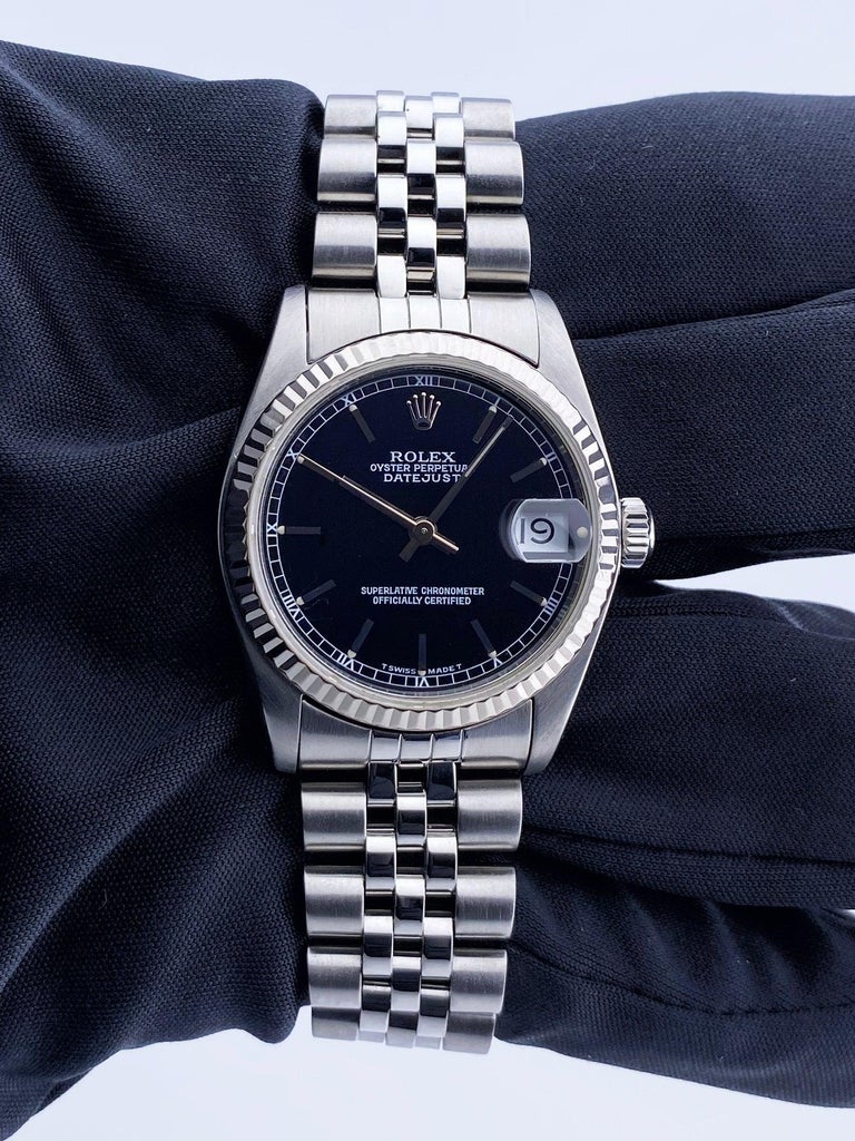 Rolex Datejust 68274 Black Dial Midsize Ladies Watch at 1stDibs