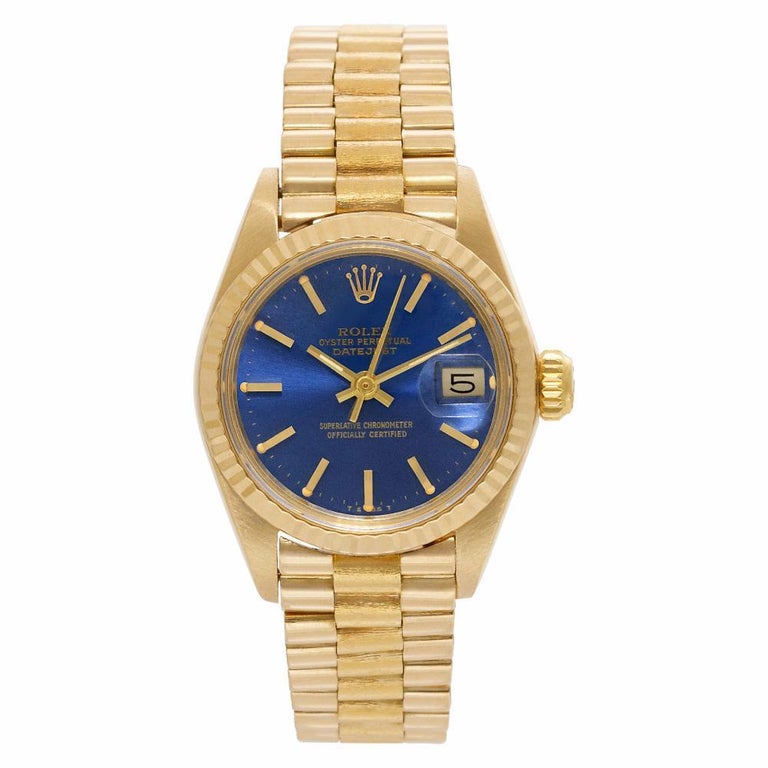 Rolex Datejust 6917 18 Karat on Custom Band Blue Dial Auto Watch, circa ...
