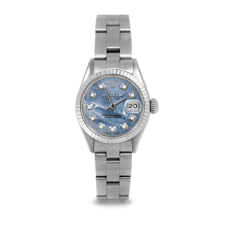 Rolex Datejust 6917 Blue Mother of Pearl Diamond Dial Oyster Band ...