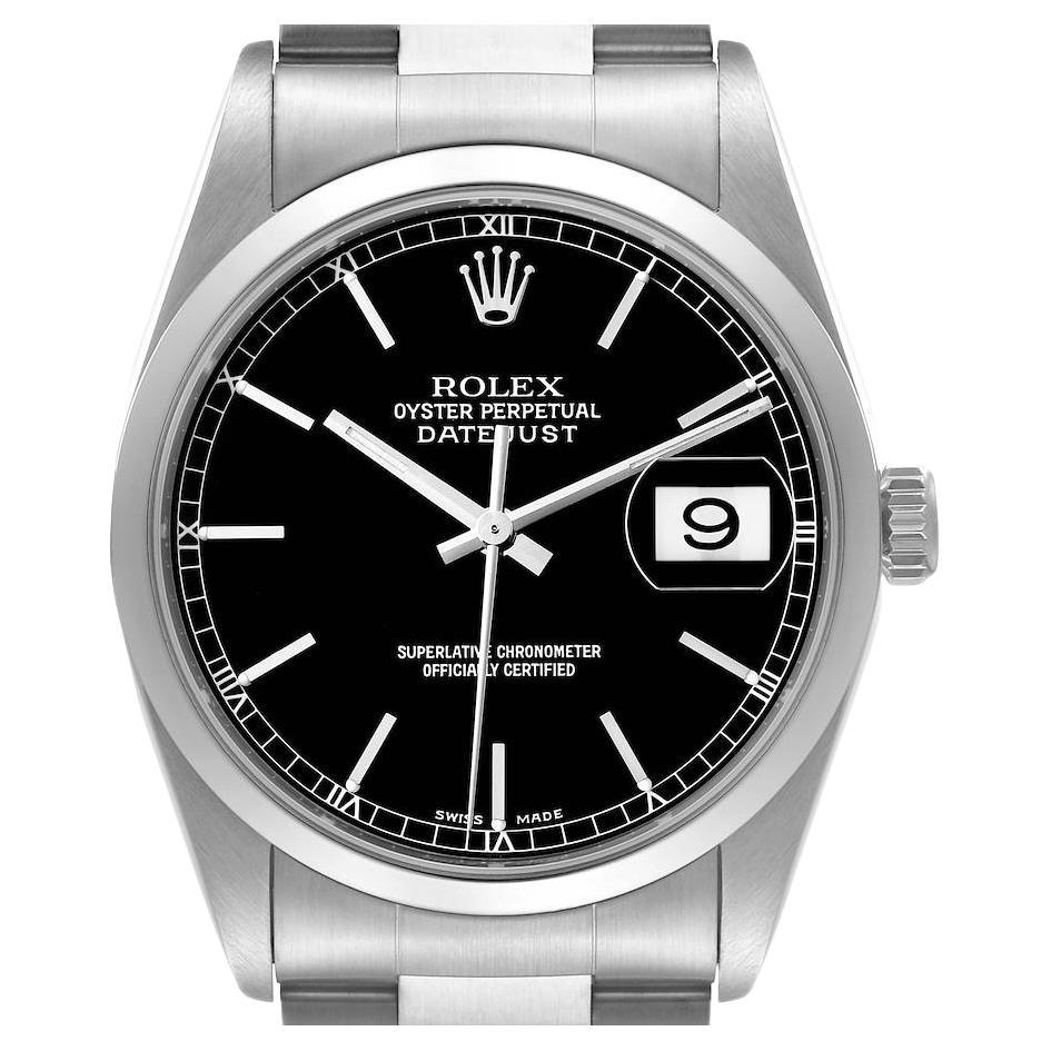 Rolex Datejust Black Dial Oyster Bracelet Steel Men's Watch 16200 For ...