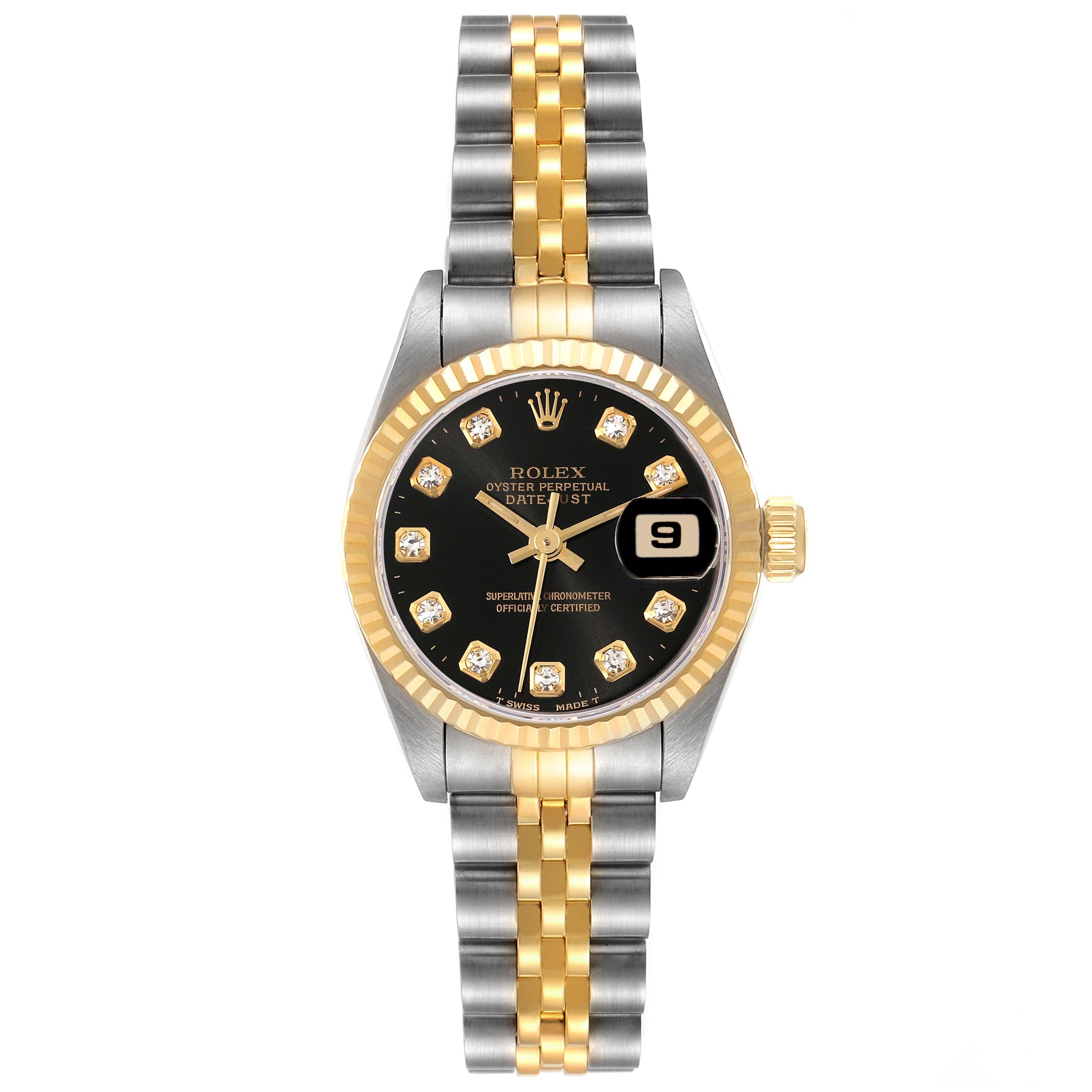 Rolex Datejust Black Diamond Dial Steel Yellow Gold Ladies Watch 69173 ...