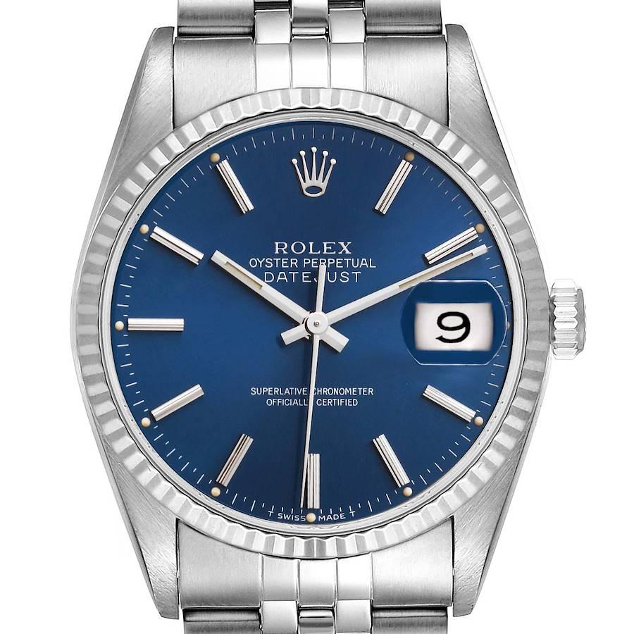 Rolex Datejust Blue Dial Steel White Gold Watch 16234 Box Service Card ...
