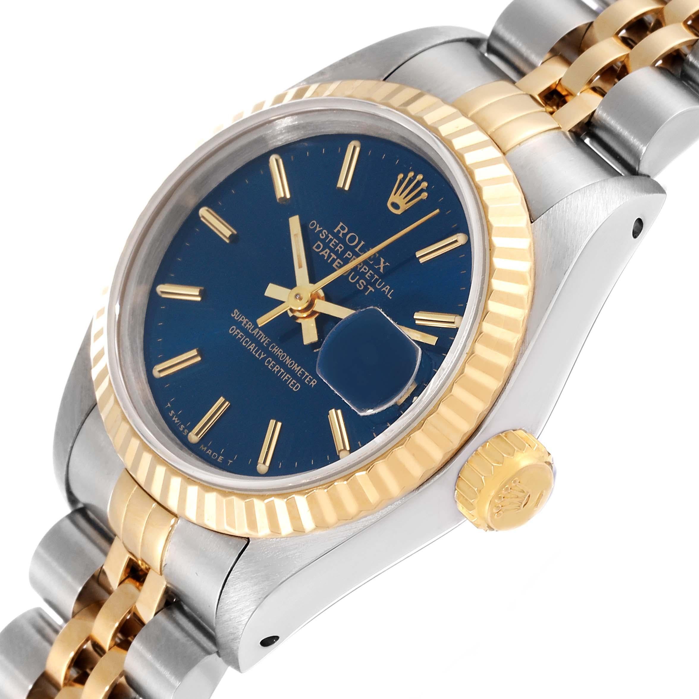 Rolex Datejust Blue Dial Steel Yellow Gold Ladies Watch 69173 For Sale ...