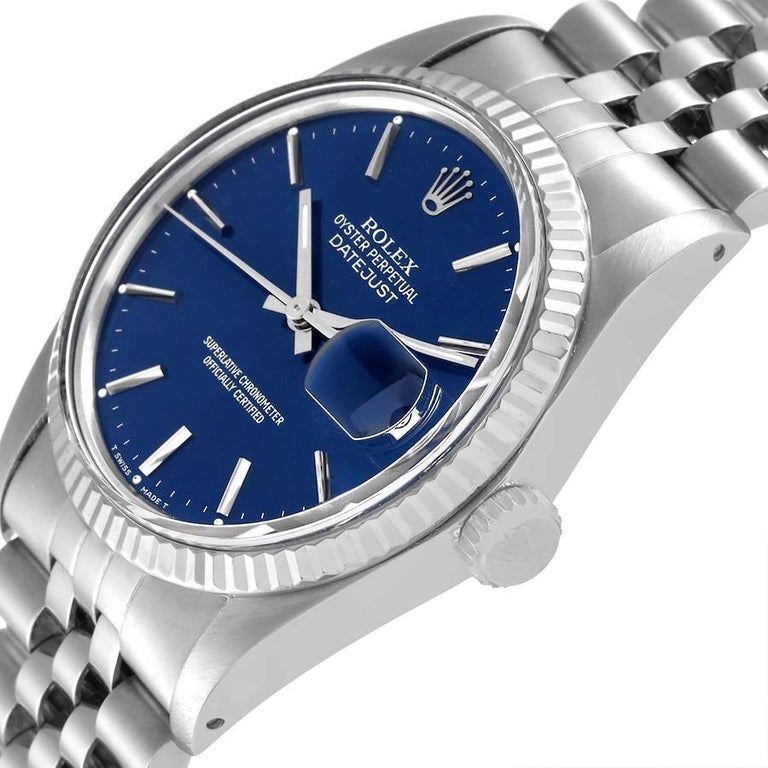 Rolex Datejust Blue Dial Vintage Steel Mens Watch 16030 at 1stDibs