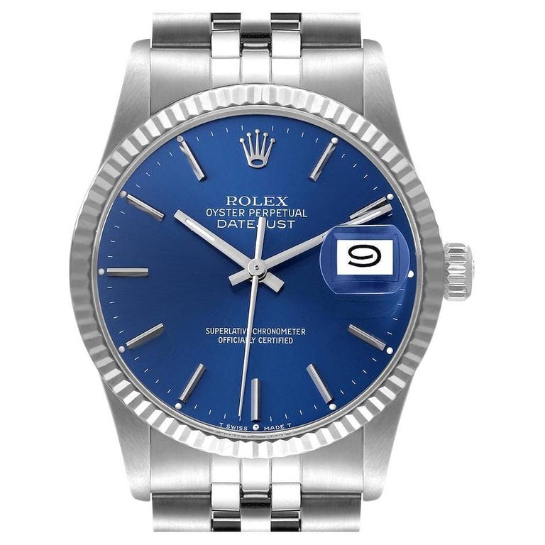 Rolex Datejust Blue Dial Vintage Steel Mens Watch 16030 at 1stDibs