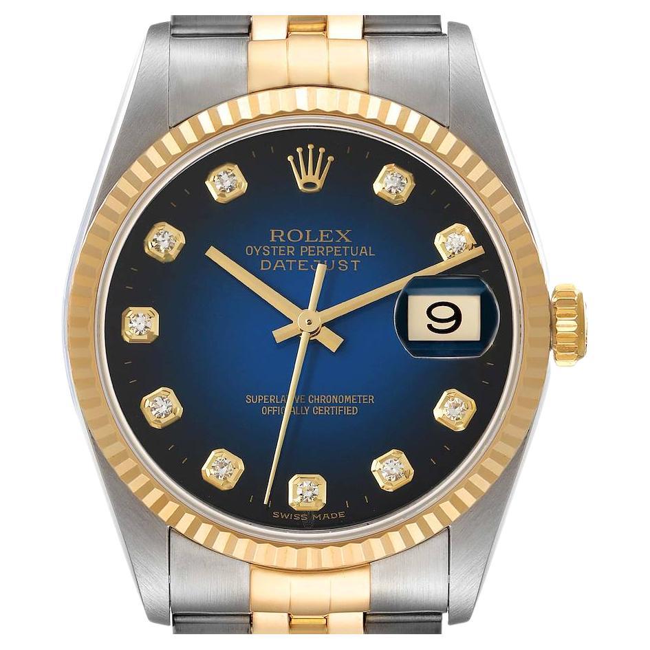 Rolex Datejust Blue Vignette Dial Steel Yellow Gold Mens Watch 16233 ...