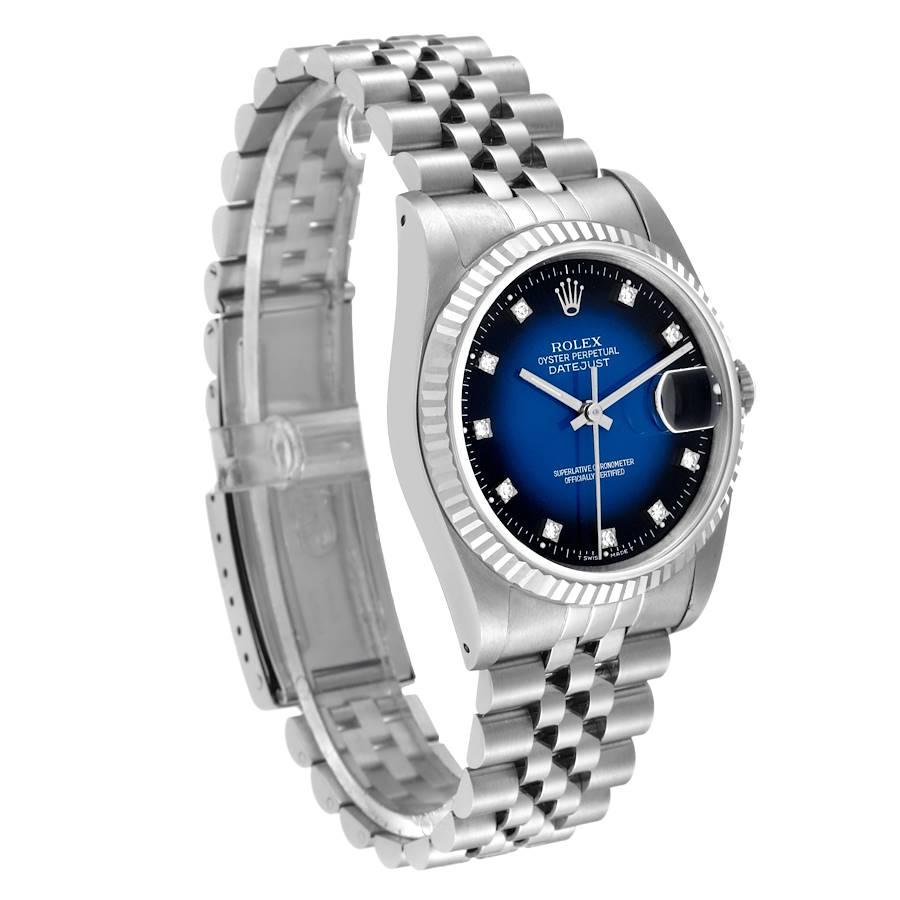 Rolex Datejust Blue Vignette Diamond Dial Mens Watch 16234 Box Papers ...