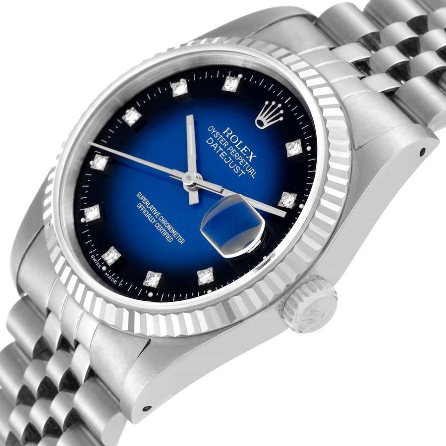 Rolex Datejust Blue Vignette Diamond Dial Mens Watch 16234 Box Papers ...