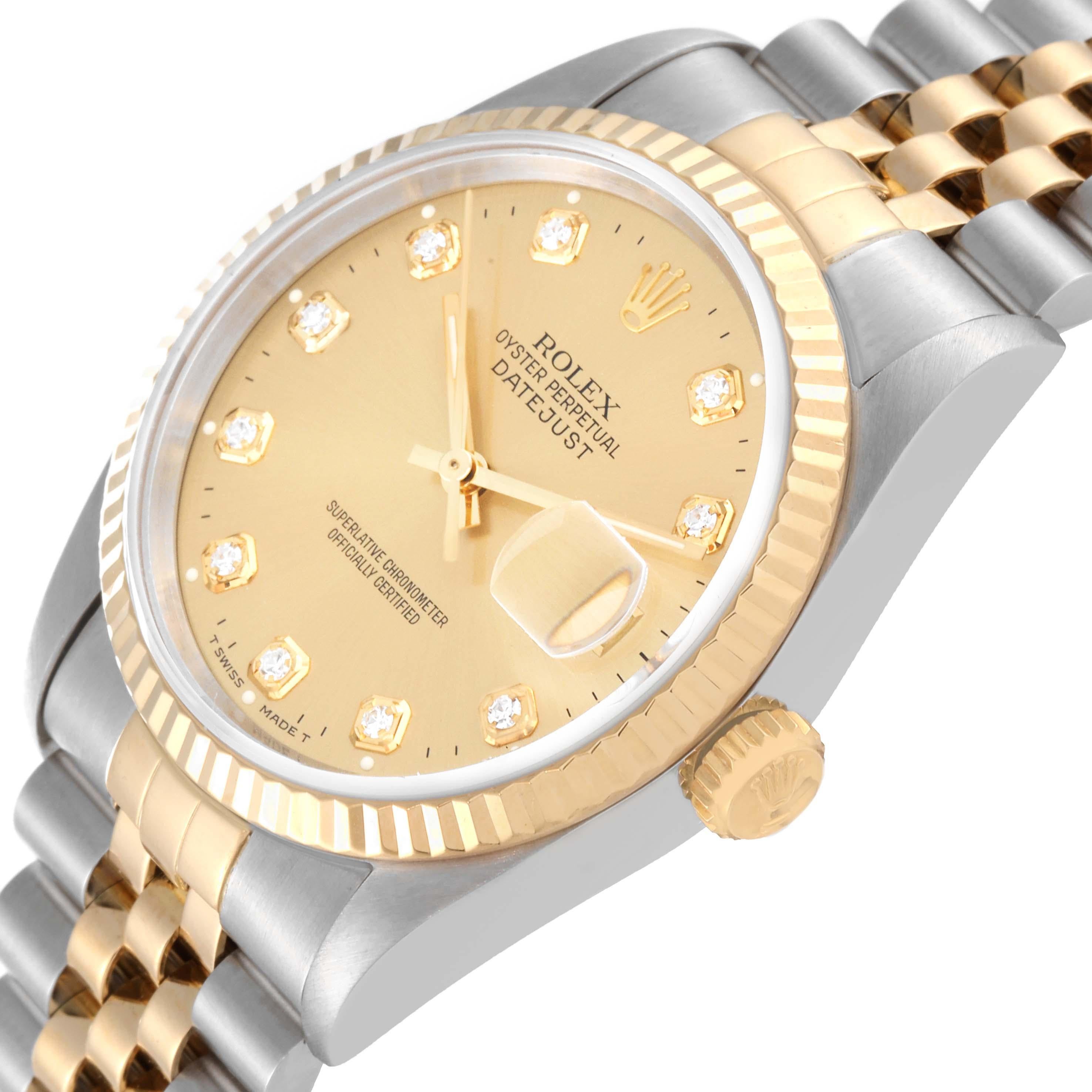 Rolex Datejust Champagne Diamond Dial Steel Yellow Gold Mens Watch ...