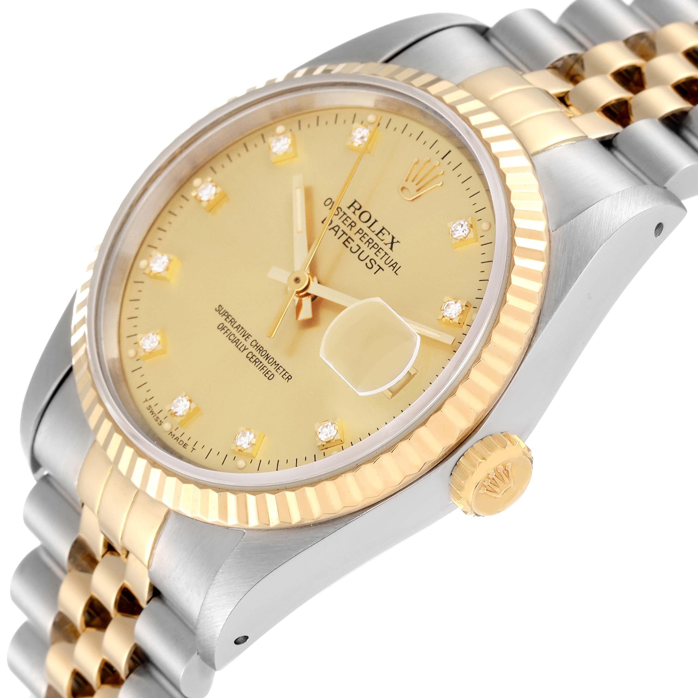Rolex Datejust Champagne Diamond Dial Steel Yellow Gold Mens Watch ...