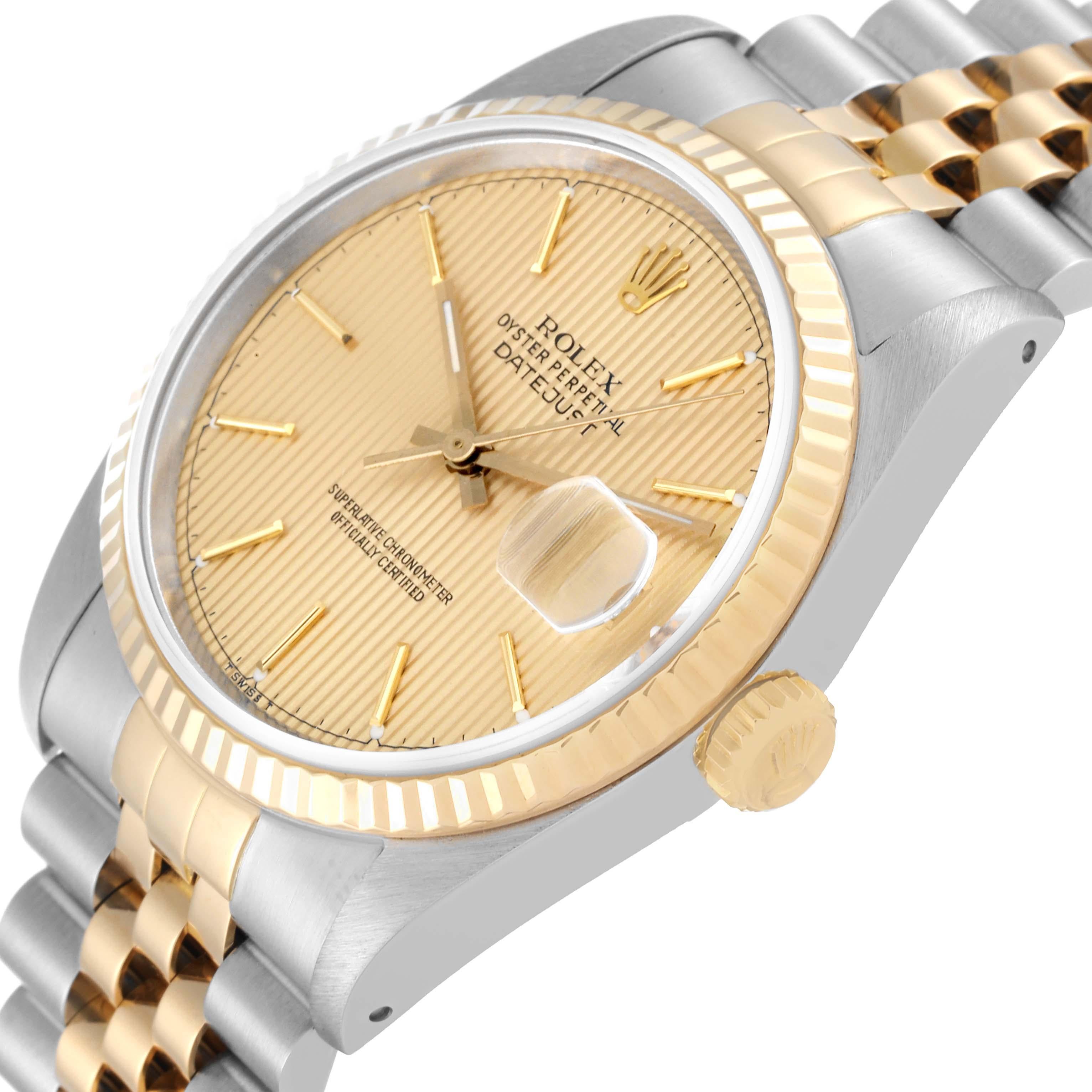 Rolex Datejust Champagne Tapestry Dial Steel Yellow Gold Mens Watch ...