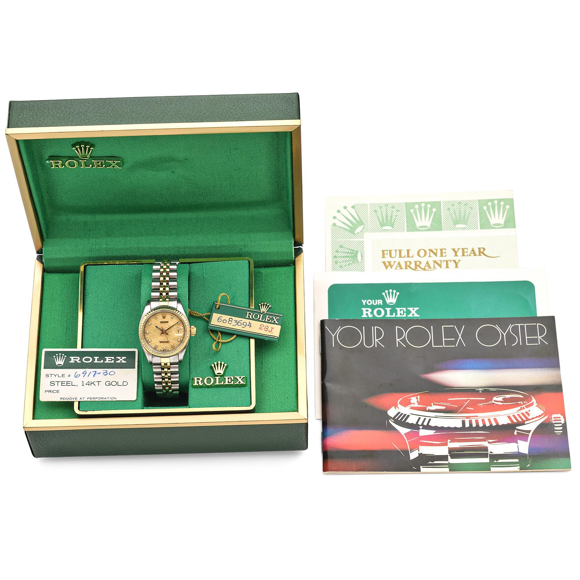 Rolex Datejust Chevy Diamond Dial Steel and 14K Gold Ladies Watch For ...