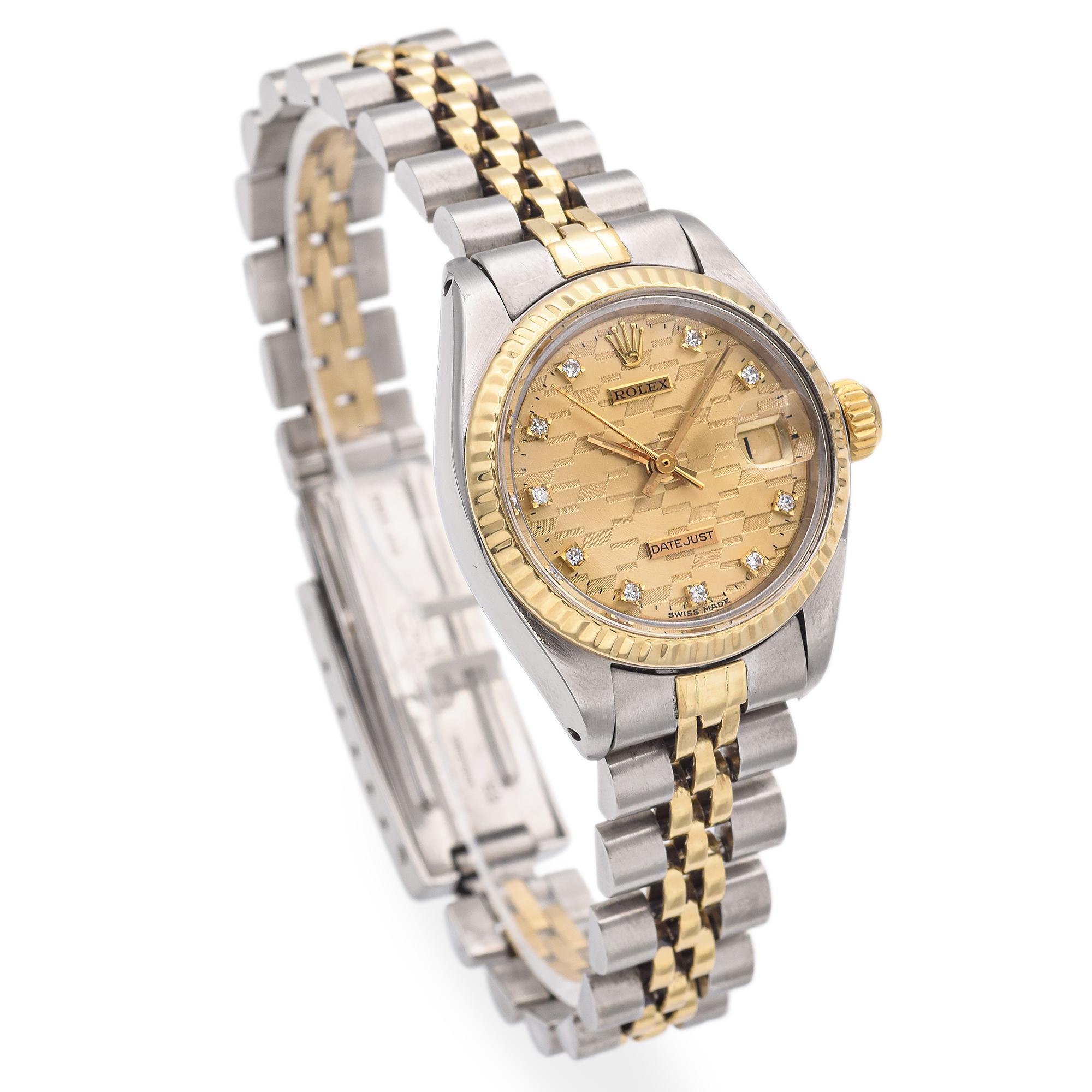 Rolex Datejust Chevy Diamond Dial Steel and 14K Gold Ladies Watch For ...