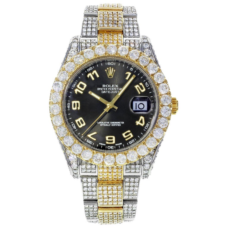 Rolex Datejust II 116333 Custom 22 Carat Diamond Black Arabic Dial Men ...