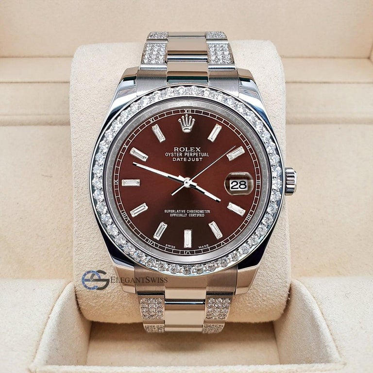 Rolex Datejust II 5ct Diamonds With Chocolate Baguette Dial Box Papers ...