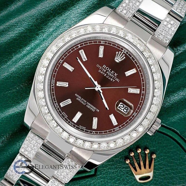 Rolex Datejust II 5ct Diamonds With Chocolate Baguette Dial Box Papers ...