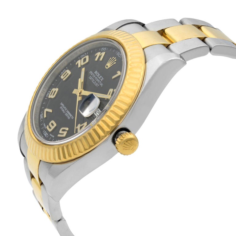 Rolex Datejust II Gold Steel Black Arabic Dial Men’s Watch 116333BKAO ...