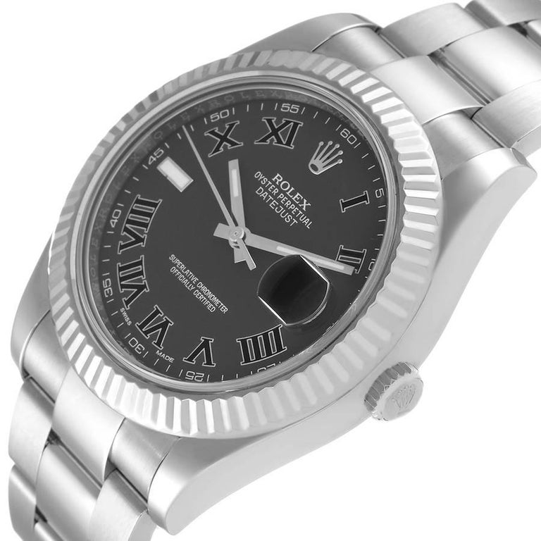 Rolex Datejust II Grey Dial Steel White Gold Mens Watch 116334 Box Card For Sale at 1stDibs