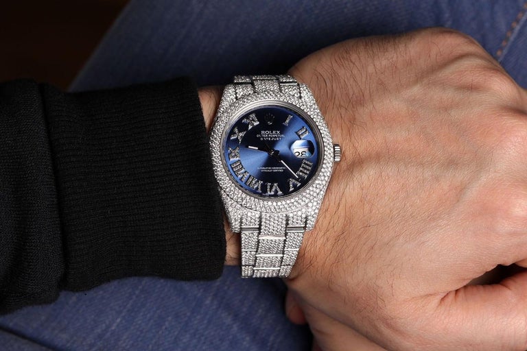 Rolex Datejust II 41mm Stainless Steel Blue Roman Diamond Dial Watch ...