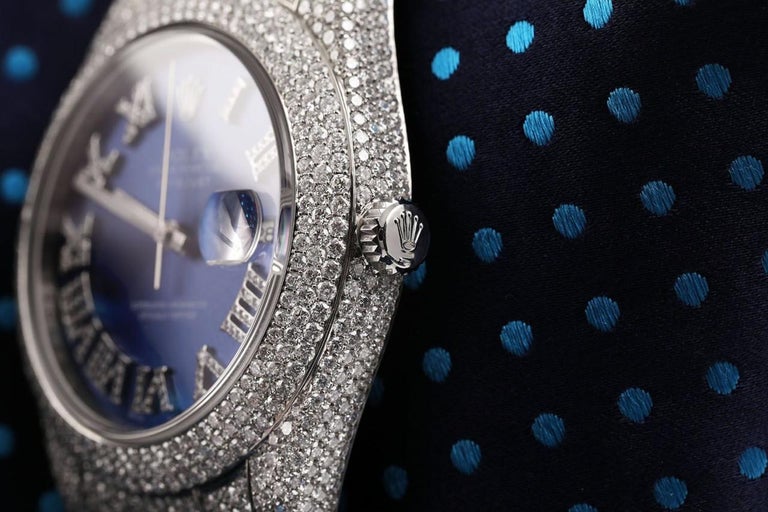 Rolex Datejust II 41mm Stainless Steel Blue Roman Diamond Dial Watch ...