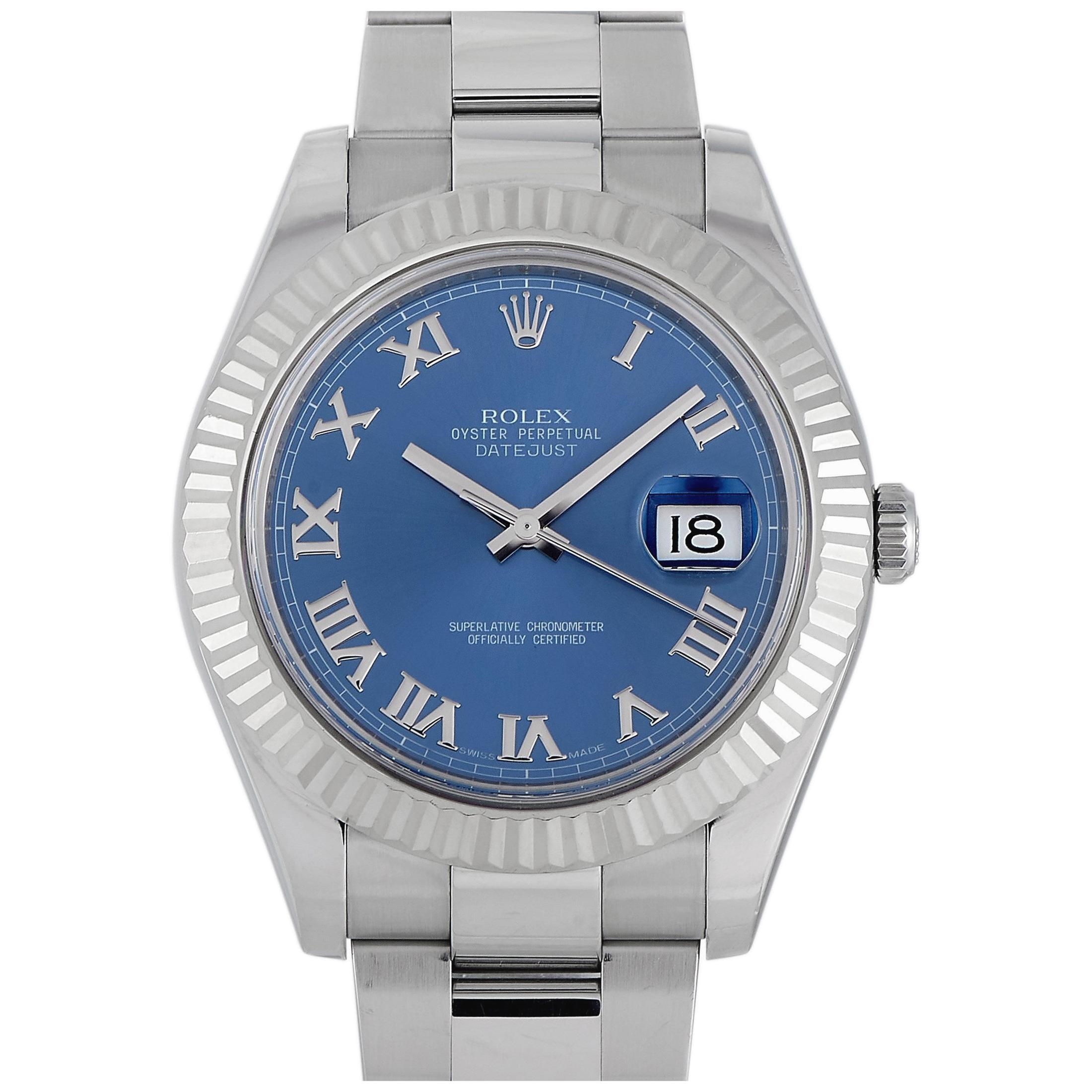 Rolex Datejust Roman Numerals Blue Face - 3 For Sale on 1stDibs