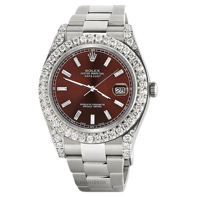 Rolex Datejust II 10.3ct Pave Diamonds Watch with Chocolate Baguette ...
