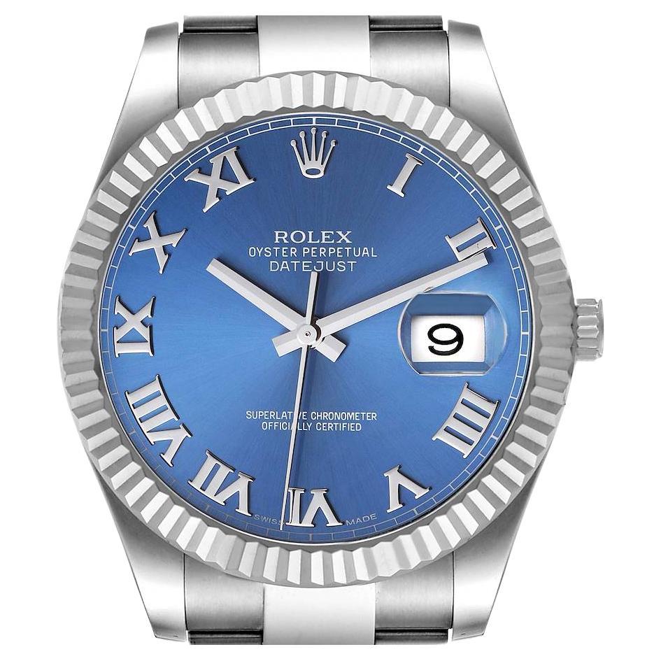 Rolex Datejust II Blue Roman Dial Fluted Bezel Mens Watch 116334 at 1stDibs