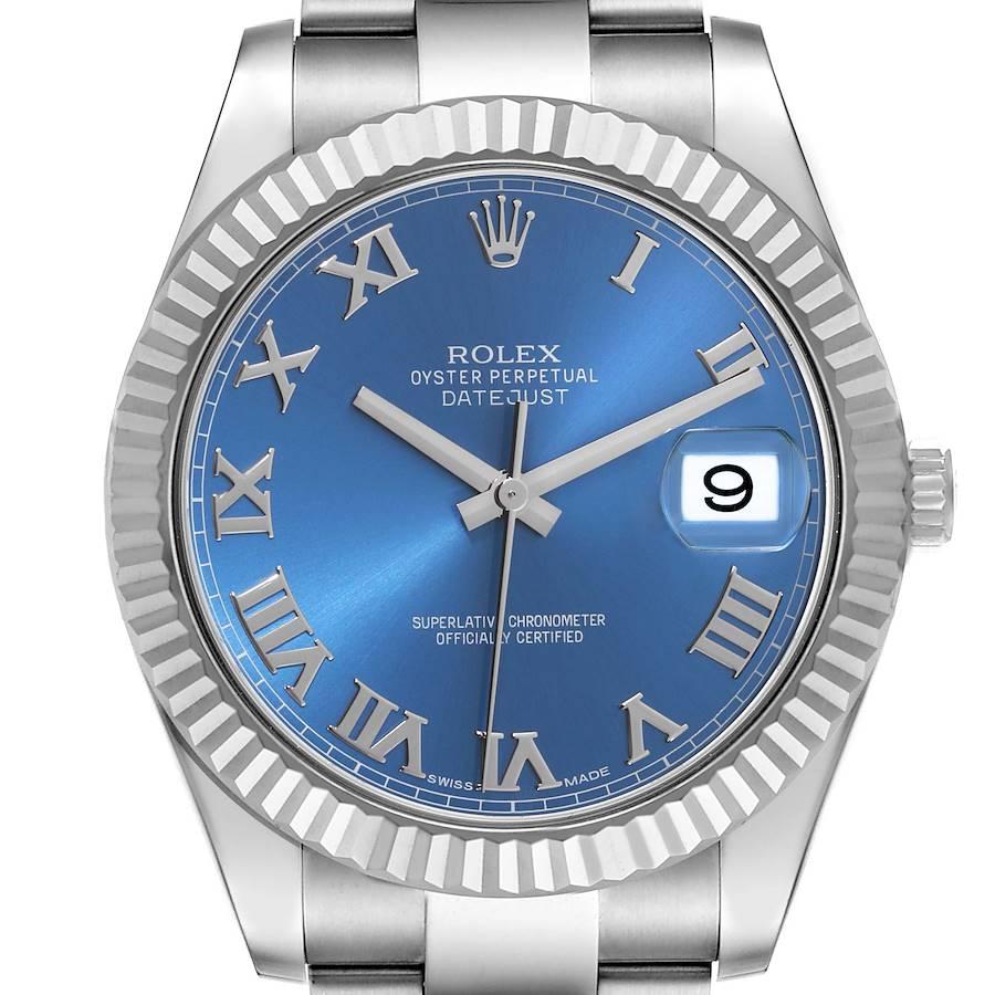 Rolex Datejust II Steel White Gold Blue Roman Dial Mens Watch 116334 ...